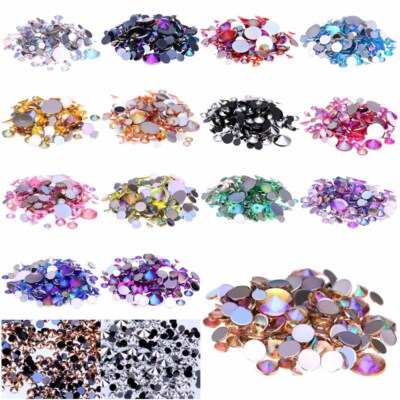 1000pc 4mm Round Sharp Face FlatBack Resin Crystal Rhinestones Applique ...
