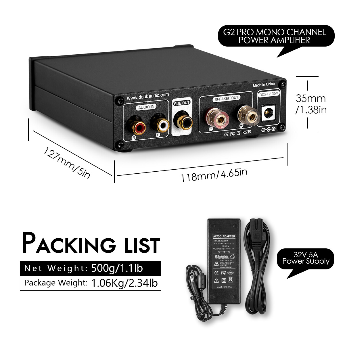 Hi-Fi 300W Subwoofer Amplifier Mono Channel Power Amp Home Audio Gain ...