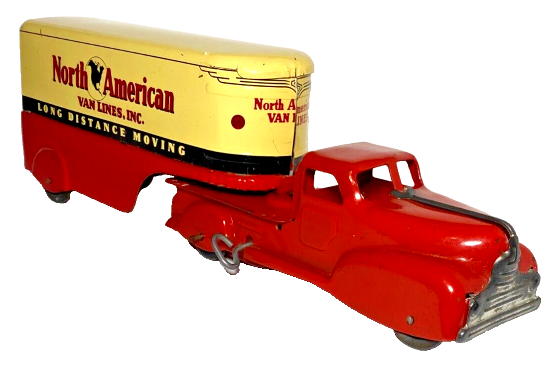 VINTAGE MARX STEEL WINDUP "NORTH AMERICAN VAN LINES" TRACTOR TRAILER ...