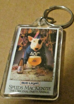 SPUDS MACKENZIE Original Party Animal BUD LIGHT plast keyring key chain ...