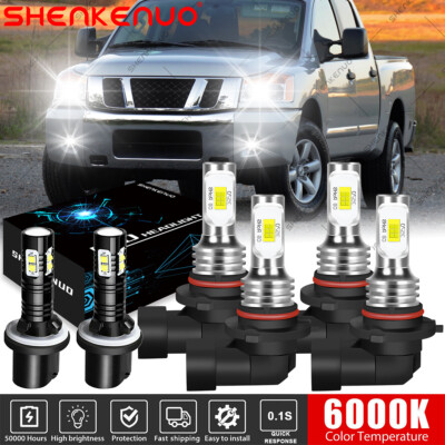 For Nissan Titan 2004-2015 - 6x Front LED Headlight Hi/Lo+ Fog Light ...