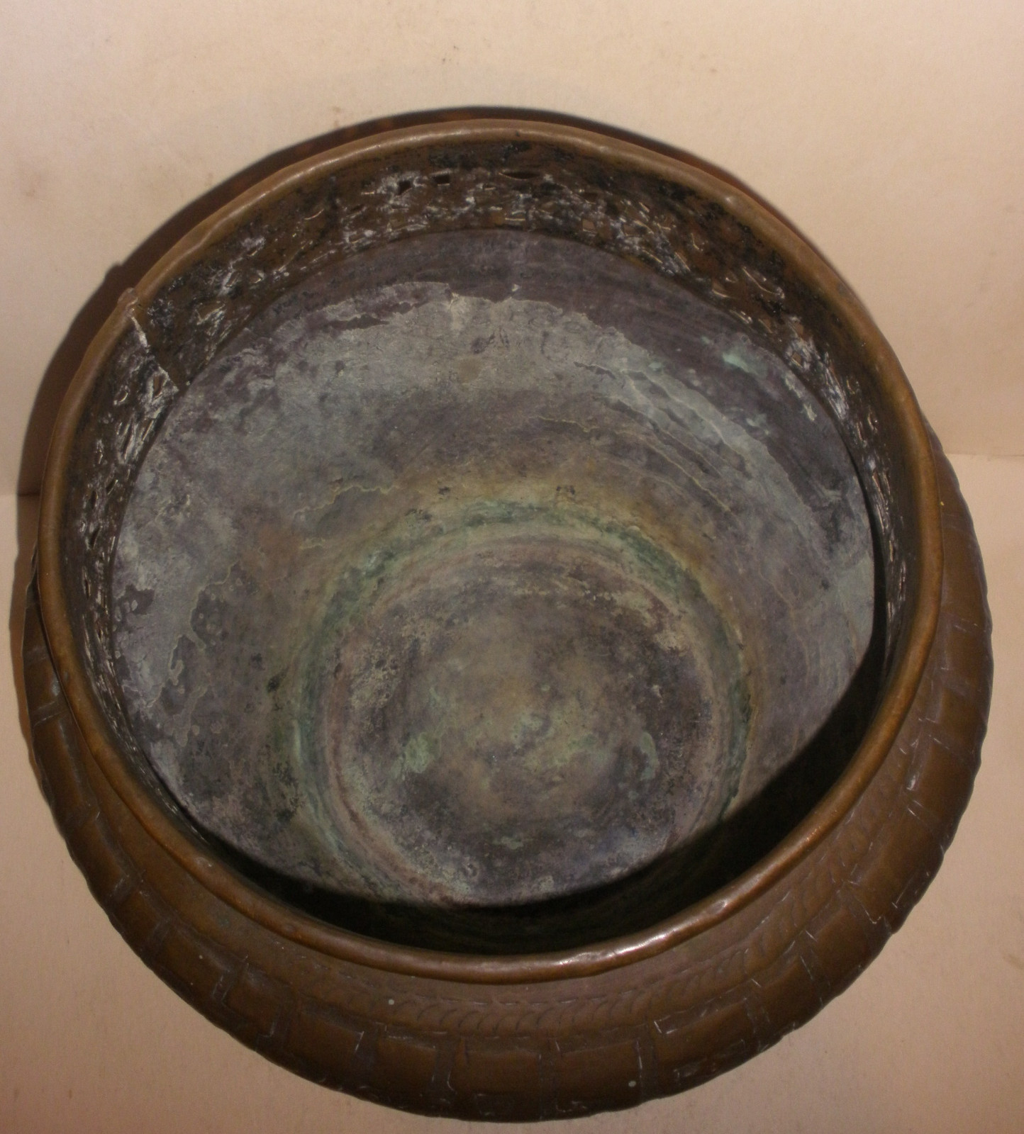 Antique 19th large jardiniere pot Judaica Hebrew decorated lion animals ...