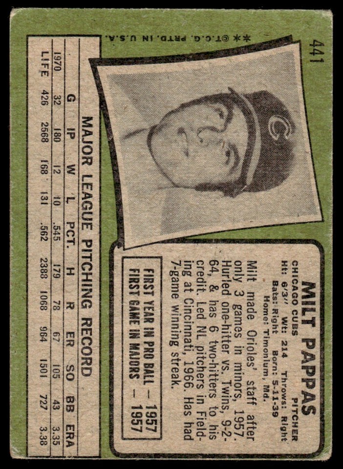 1971 Topps Milt Pappas #441 | eBay