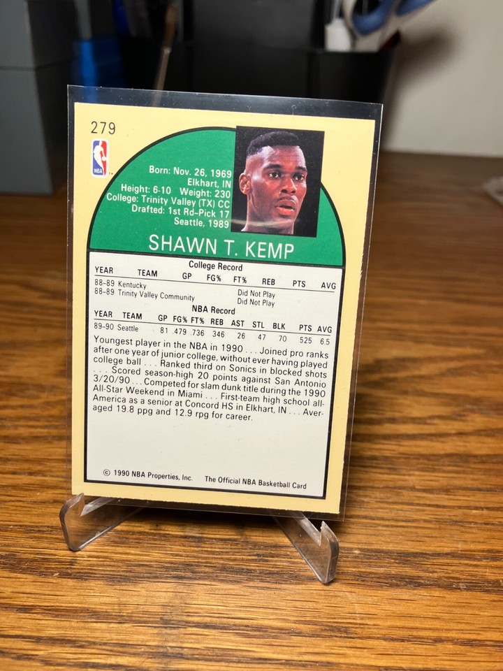 💥 Shawn Kemp 💥 1990 NBA Hoops Rookie Card RC #279 Seattle SuperSonics ...