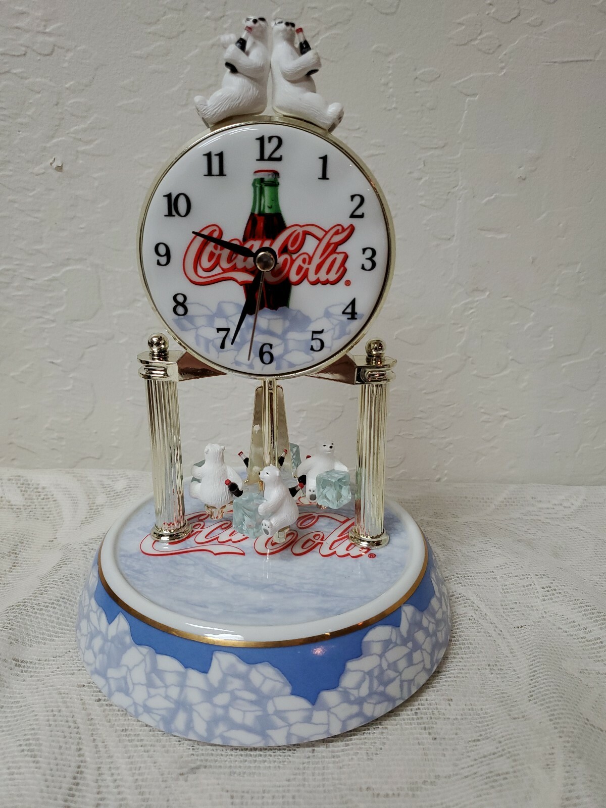 Vintage COCA-COLA Anniversary Polar Bear Dome Clock Rotating Bears ...