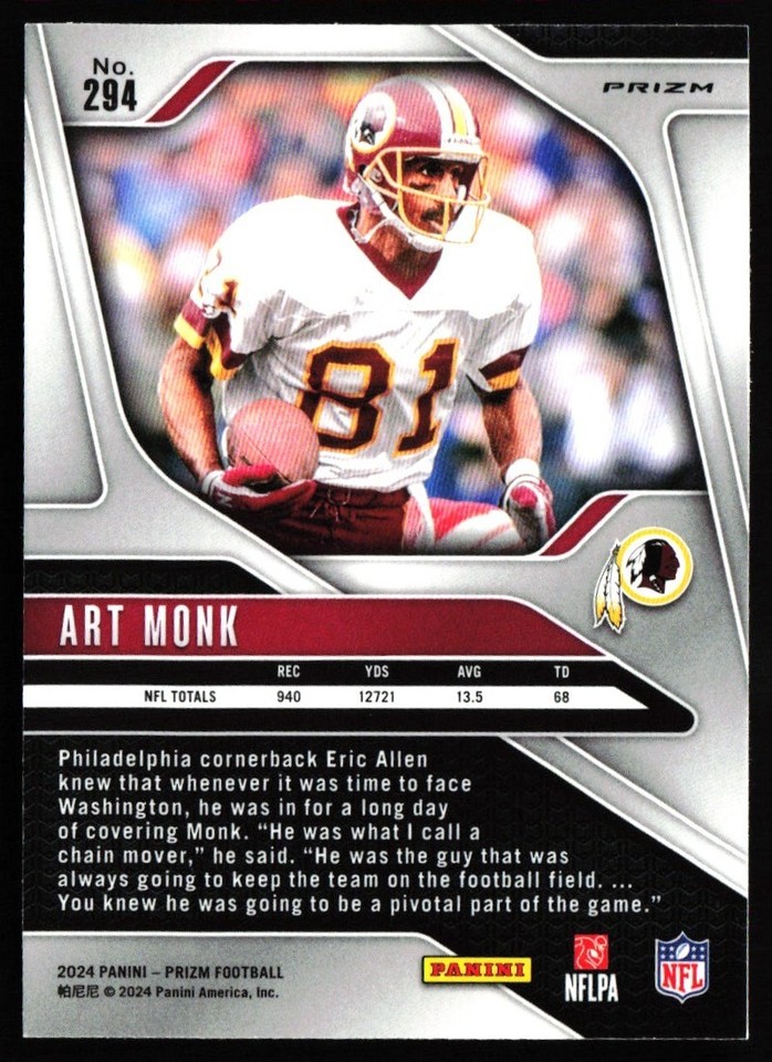 2024 Panini Prizm Pink Art Monk #294 KS8 | eBay