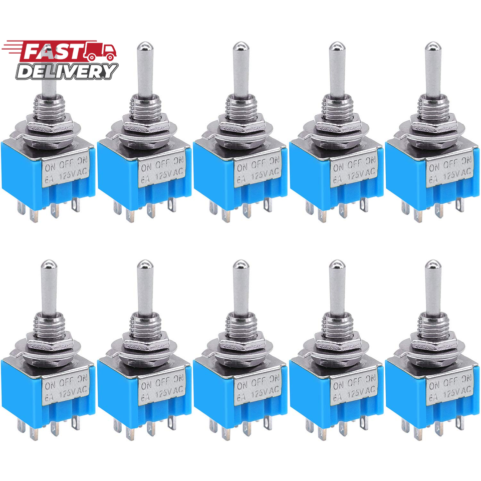 Taiss 10Pcs DPDT Mini Toggle Switch - 6-Pin 3 Position On/Off/On - 6A ...