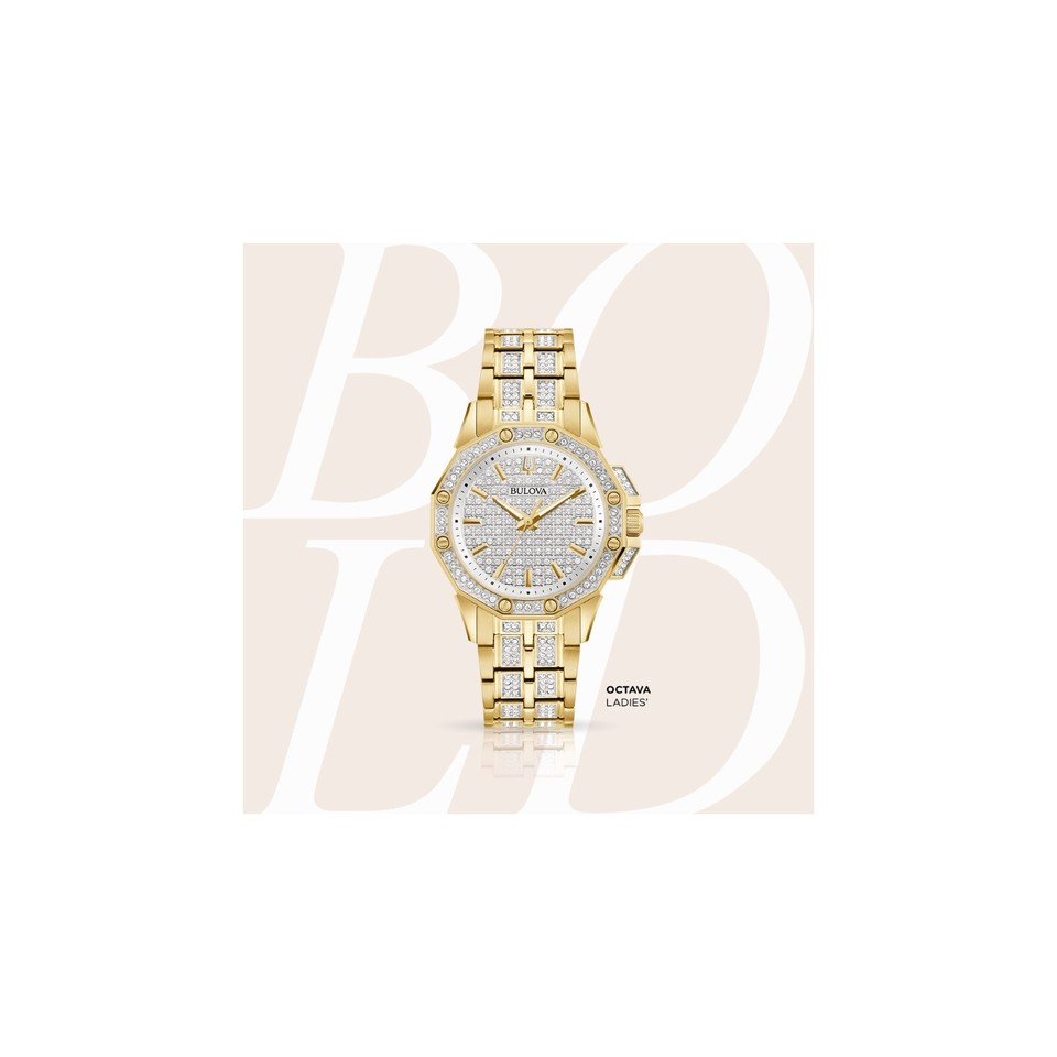 Bulova Women's Quartz Octava Crystal Accent Stainless Steel Watch 34MM ...