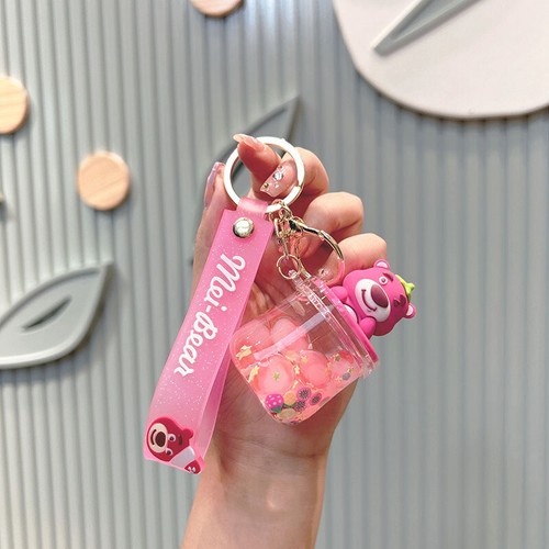 Cartoon Strawberry Bear Oil Drop Pendant Keychain Acrylic Cute Floating ...