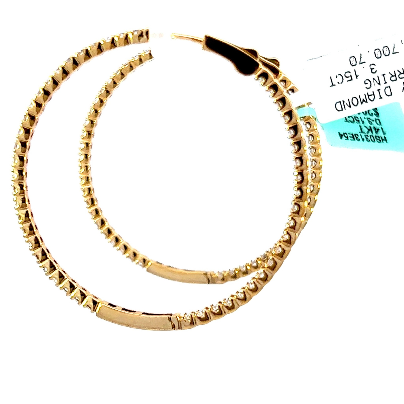 14K YELLOW GOLD WOMENS DIAMOND HOOP/LOOP EARRING ROUND BRILLIANT CUT 3 ...