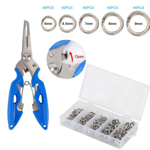 200x Stainless Steel Fishing Lures Split Rings 5 Size For Fish Snap ...