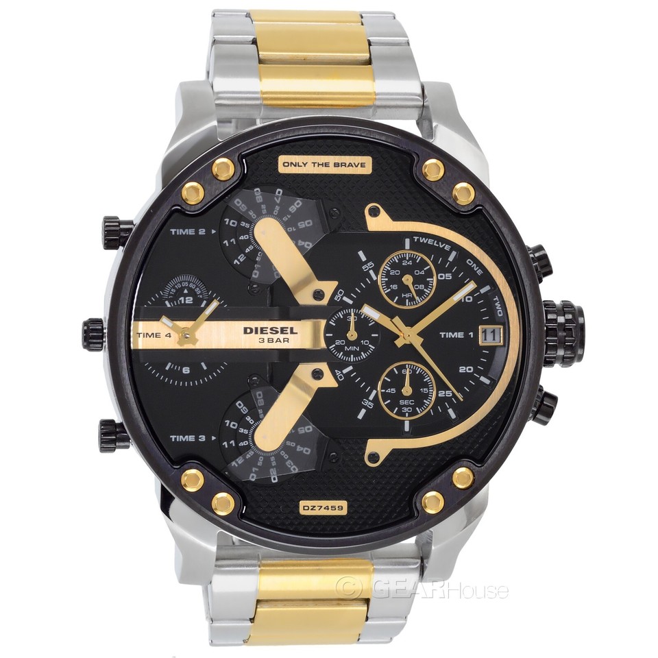 DIESEL Mens MR Daddy 2.0 Large Chronograph Watch Black Dial Two Tone ...