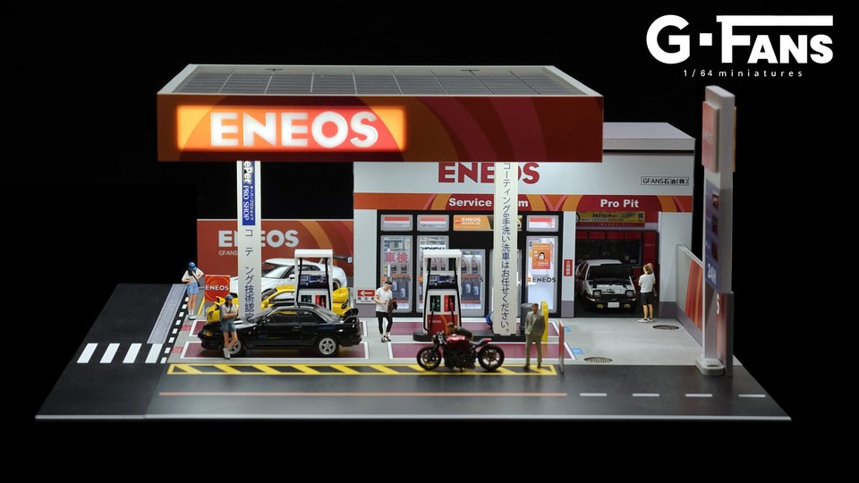 Diorama 1/64 Diecast Garage Model LED Gas Station Model Car Display ...
