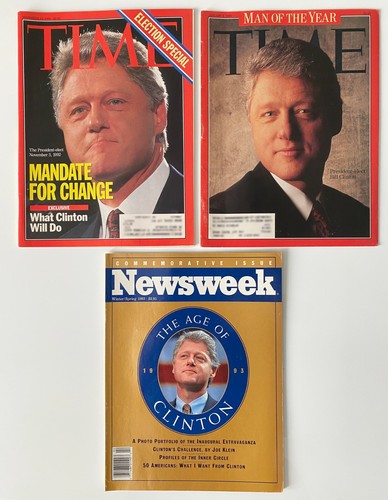 TIME + NEWSWEEK MAGAZINE SET BILL CLINTON 1992 & 1993, COMMEMORATIVE ...