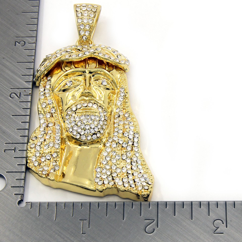 Gold Plated Jesus Piece Pendant Cubic-Zirconia Two 30" Cuban Chain | eBay