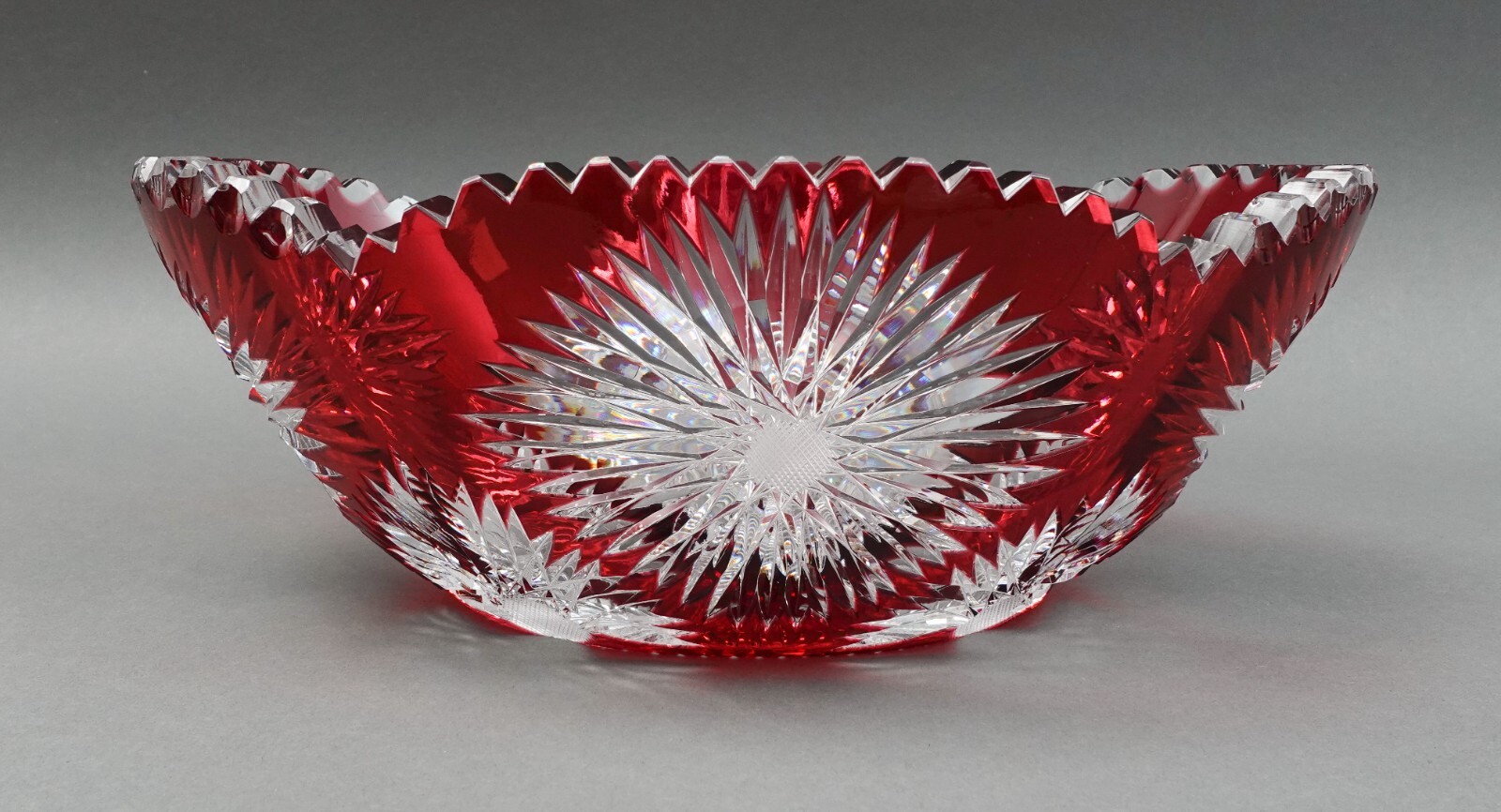 Bohemian Czech Ruby Red Sawtooth Rim Cut To Clear Crystal Centerpiece ...
