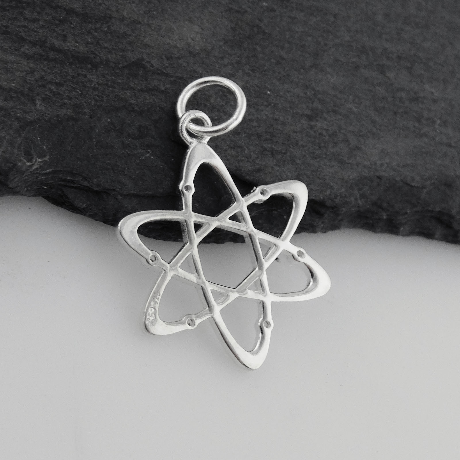 Atom Model Charm - 925 Sterling Silver with Clear Cubic Zirconia | eBay