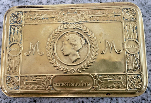 ANTIQUE 1914 ENGLISH WW1 PRINCESS MARY CHRISTMAS GIFT BRASS BOX Ships ...