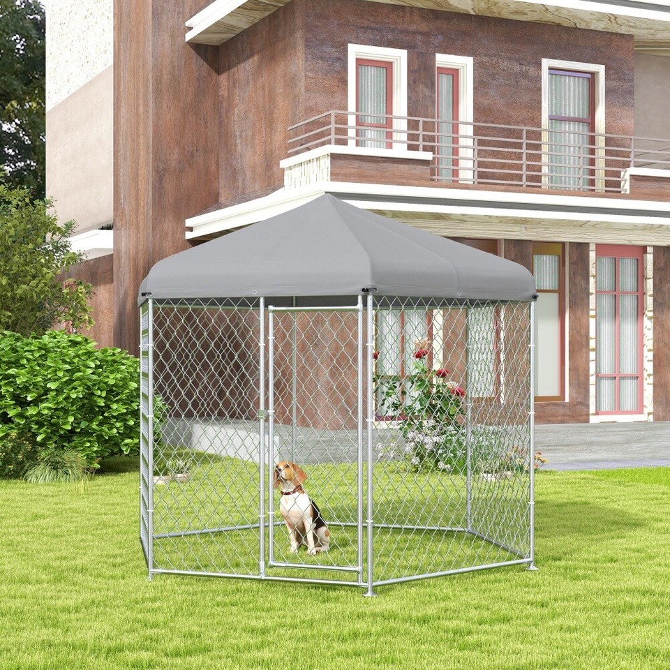 Outdoor Dog Kennel - Lockable Large Dog Run w/ Waterproof UV-Resistant ...