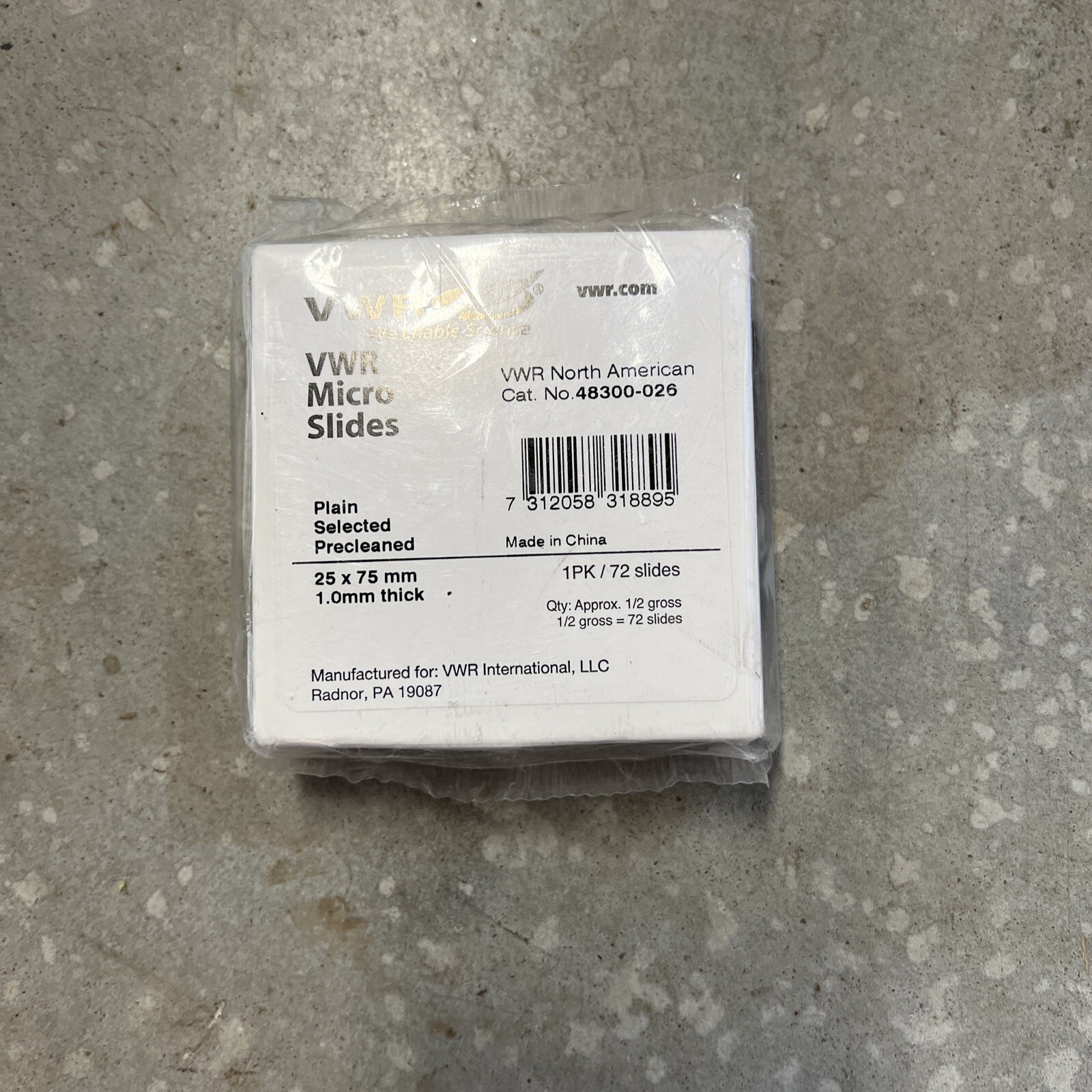 (72-Pk) VWR Microscope Slides 25mm x 75mm x 1mm 48300-026 for sale ...