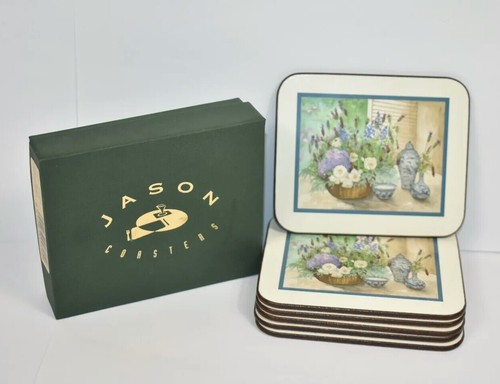 Jason Drinking Coasters 6 Set Lavender Basket Cork Backing Flowers New ...