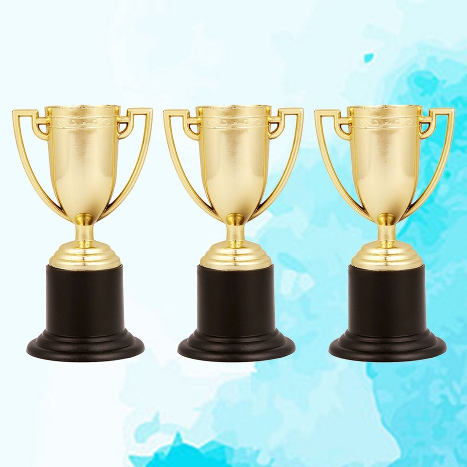 3 Pcs Kids Sports Competition Reward Small Plastic Trophies Golden ...