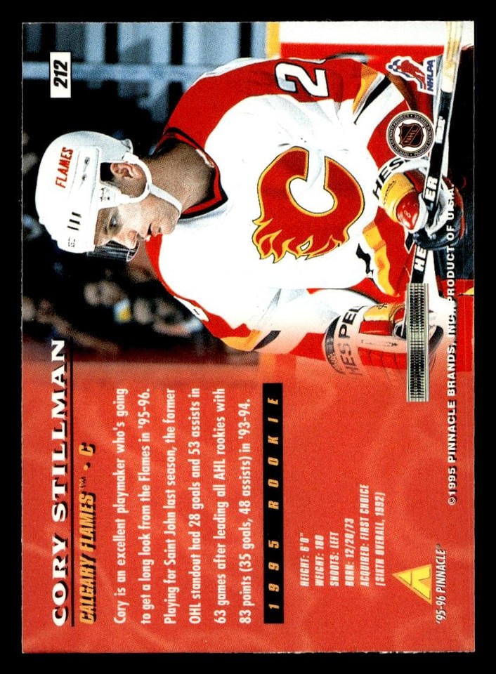 1995-96 Pinnacle Hockey Card #212 Cory Stillman Calgary Flames RC | eBay