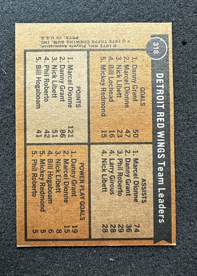 1975-76 Topps Hockey #318 Detroit Red Wings TL | eBay