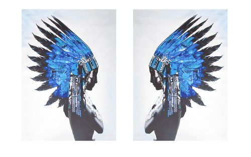 A2 street art Print blue Indian 2x Feather Native American Poster Wall ...