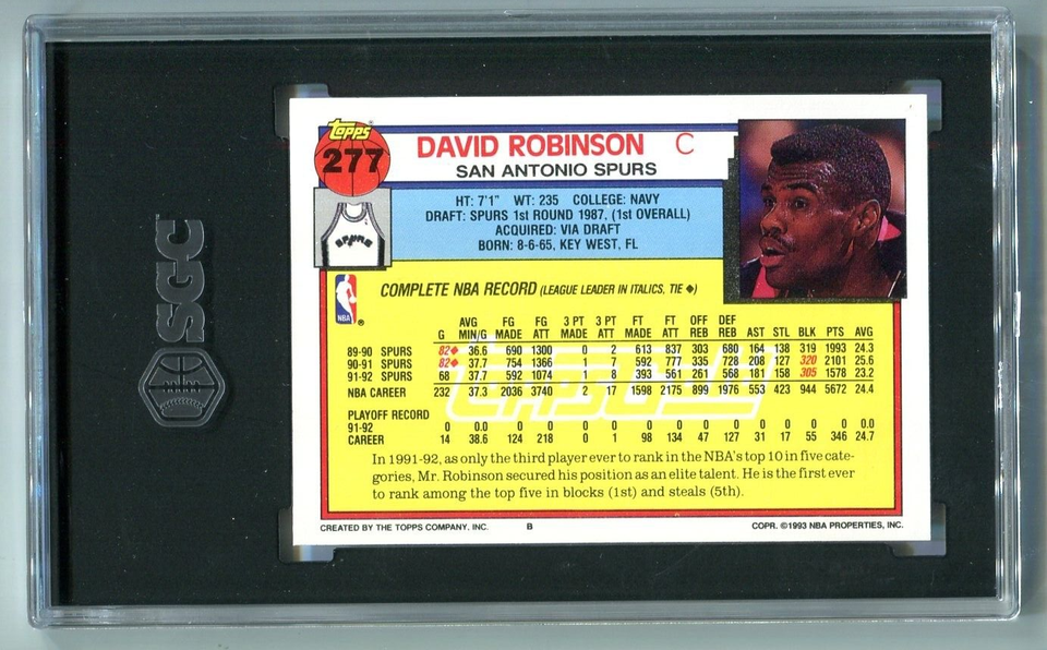1992 Topps David Robinson Gold #277 SGC 9.5 MINT+ HOF | eBay