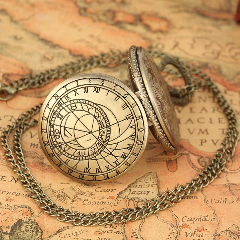 Antique Style Bronze Compass Astronomical Design Analog Quartz Pocket ...