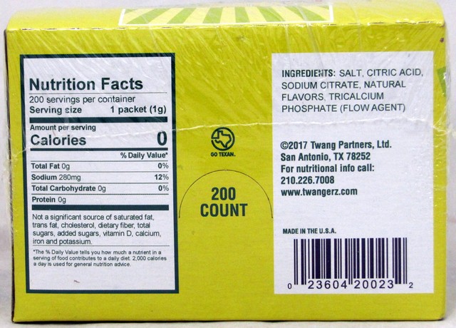 Twangerz Lemon-Lime Salt, 1 gram packets, 200-count boxes Pack of 2 for ...
