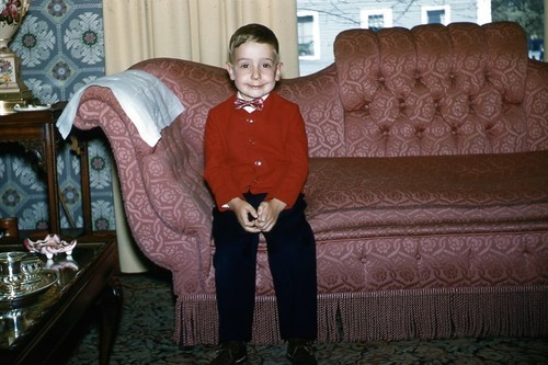 Kodak Slide 1950s Red Border Kodachrome Cute Boy in Bow Tie Pink Sofa ...