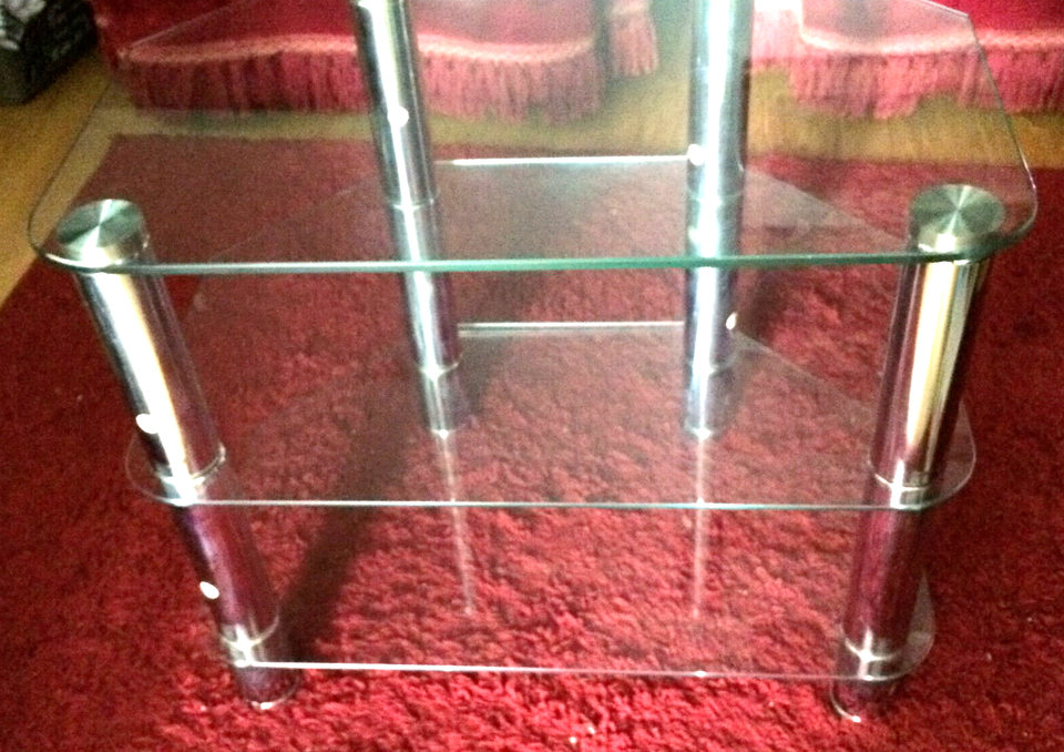 Clear Glass TV Stand 3 Tiers Metal Legs Entertainment Unit Corner TV ...