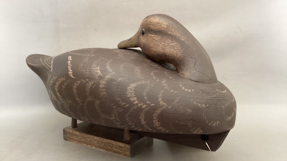 Duck Decoy, Black Duck Preener, Solid Wood, Glass Eyes | eBay