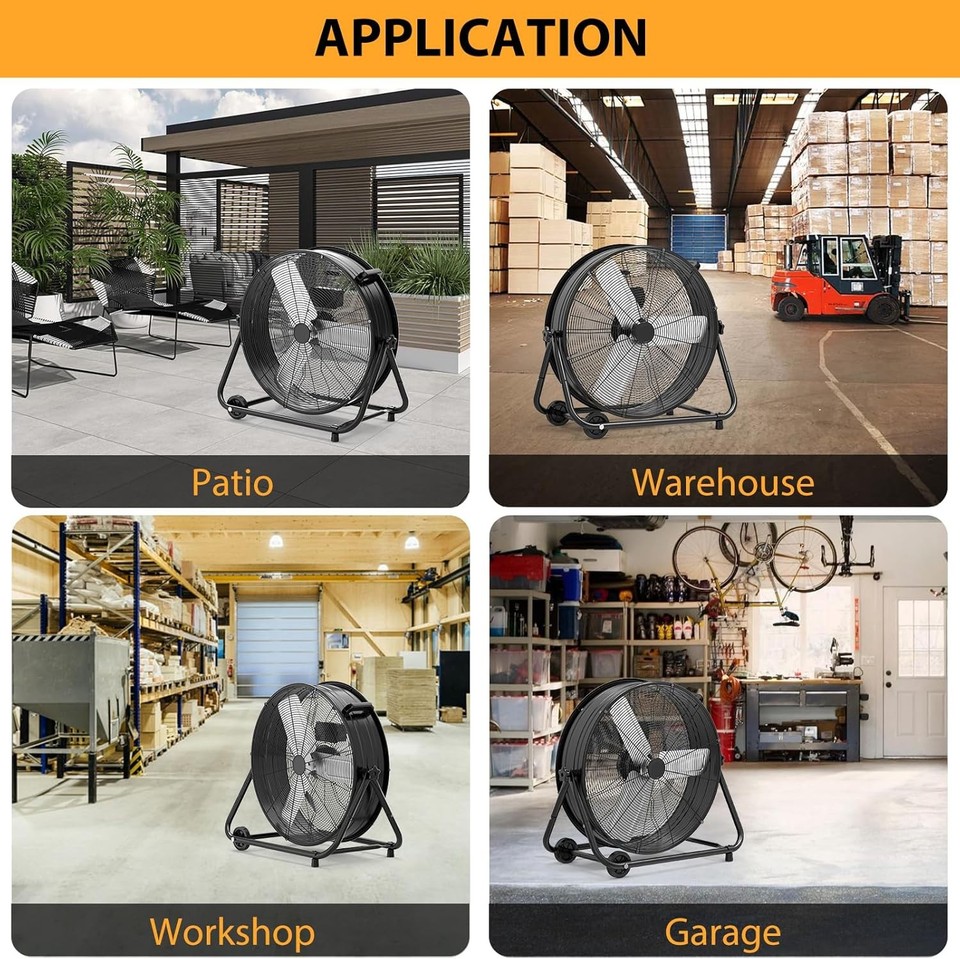 24" Industrial Tilt Drum Fan Heavy Duty Metal 3 Speed 360° Adjustable ...
