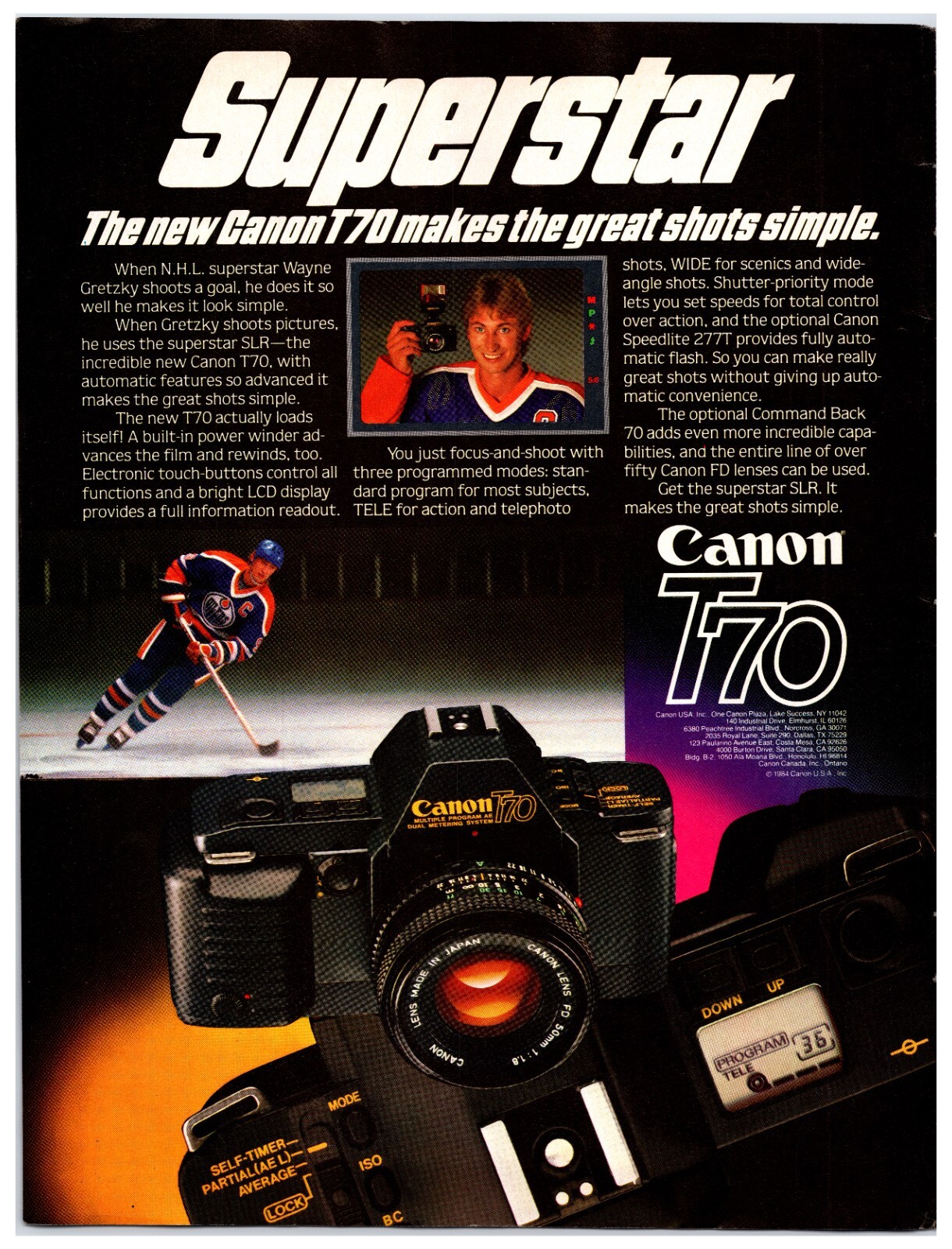 Original 1984 Canon T70 Camera - Original Print Ad (8x11 ...