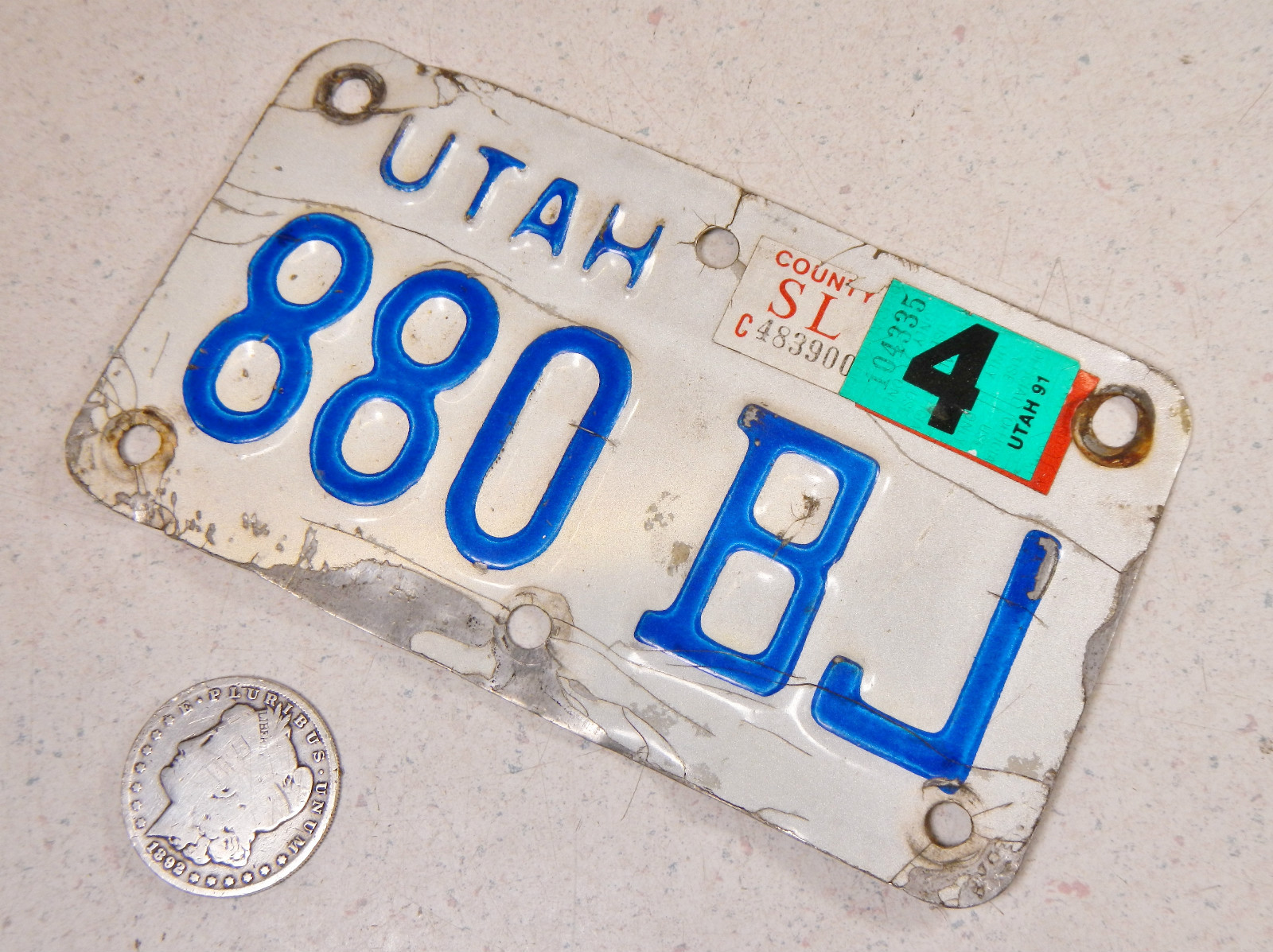 UTAH MOTORCYCLE LICENSE PLATE 880 BJ | eBay