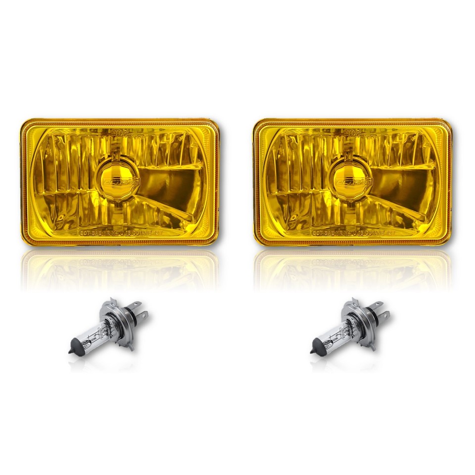 4X6 Crystal Yellow Glass Lens Metal Headlight H4 Halogen Light Bulb ...