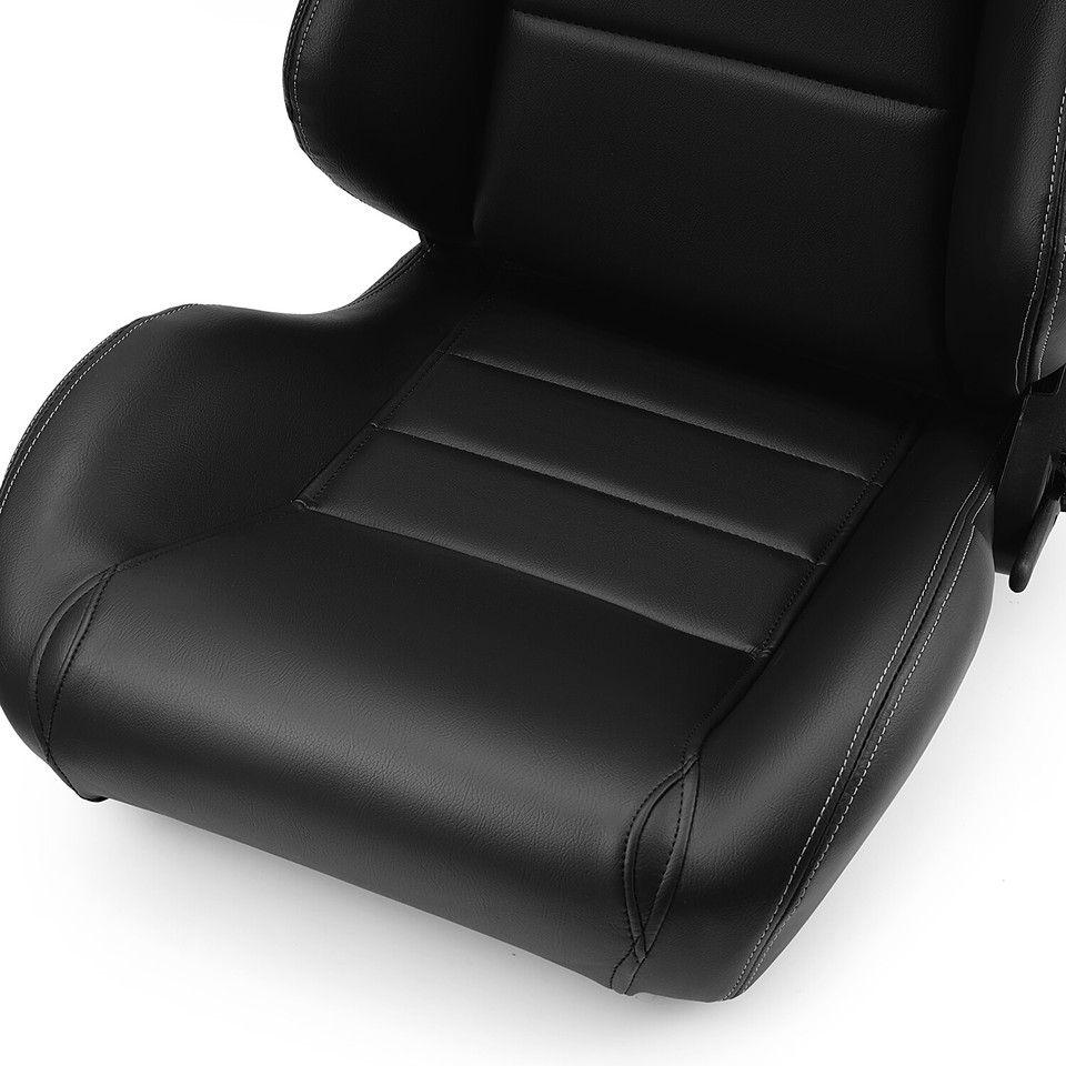 1 Pair Universal Classic Plain Black PVC Leather Easy Reclinable Racing ...