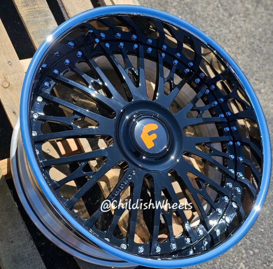 22" Inch Black Chrome Lip Forgiato CRAVATTA Orange XL Cap5x120 Wheels ...