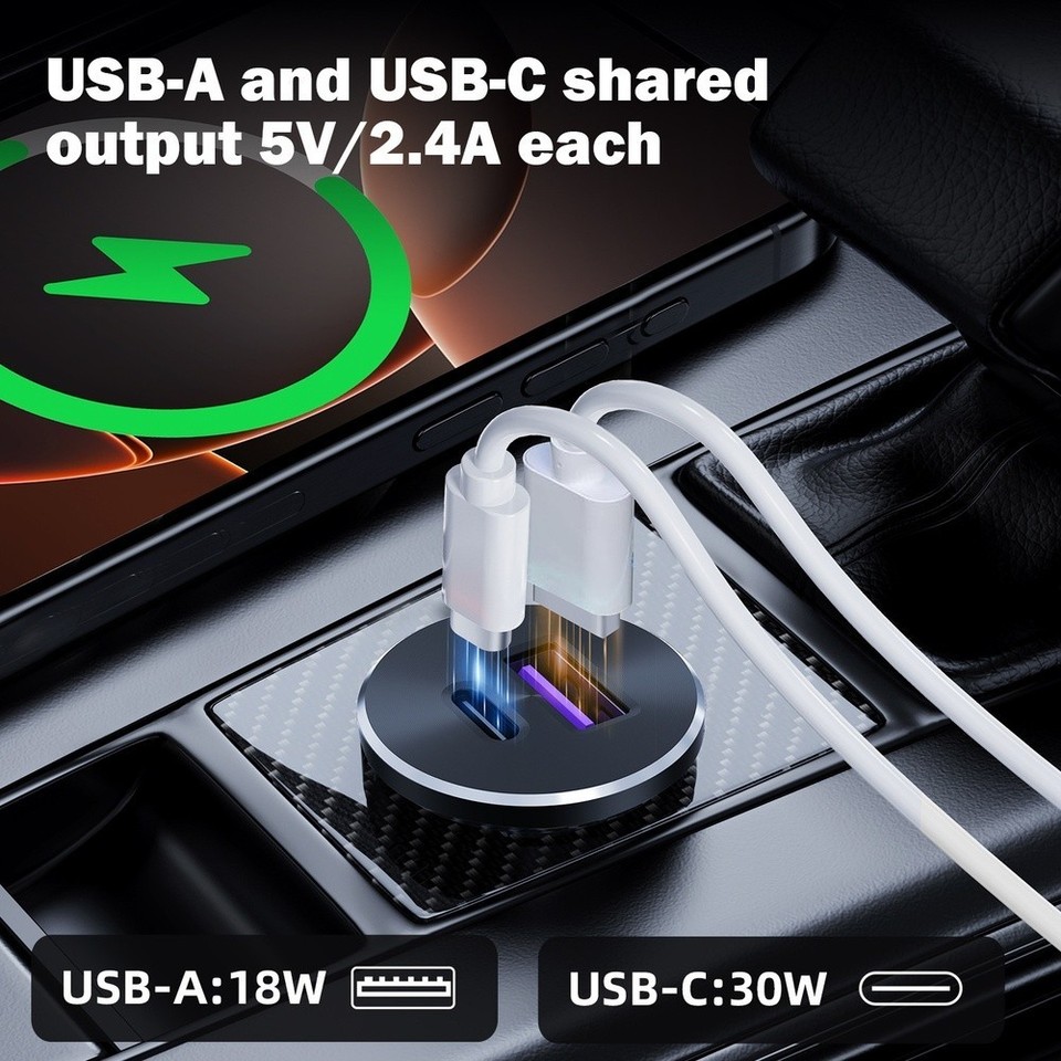 Car USB Charger Dual Fast Charging USB + PD Ports 18W QC Output 36W PD ...