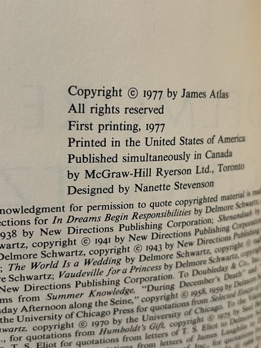 JAMES ATLAS / DELMORE SCHWARTZ: AMERICAN POET / FIRST EDITION 1ST PRINT ...