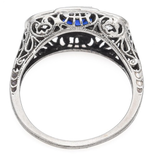 Art Deco 17k White Gold Filigree Diamond and Sapphire Ring | eBay