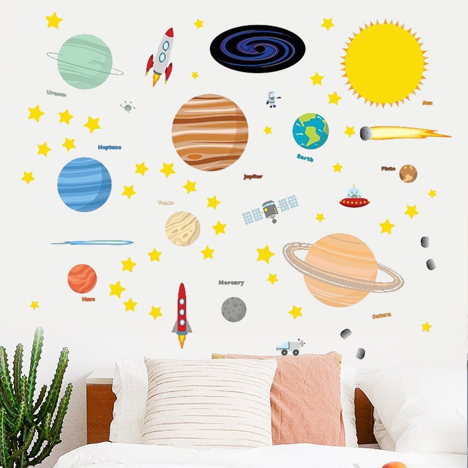 Wall Stickers Planet Cartoon Sticker Decal Self Adhesive Wallpaper for ...