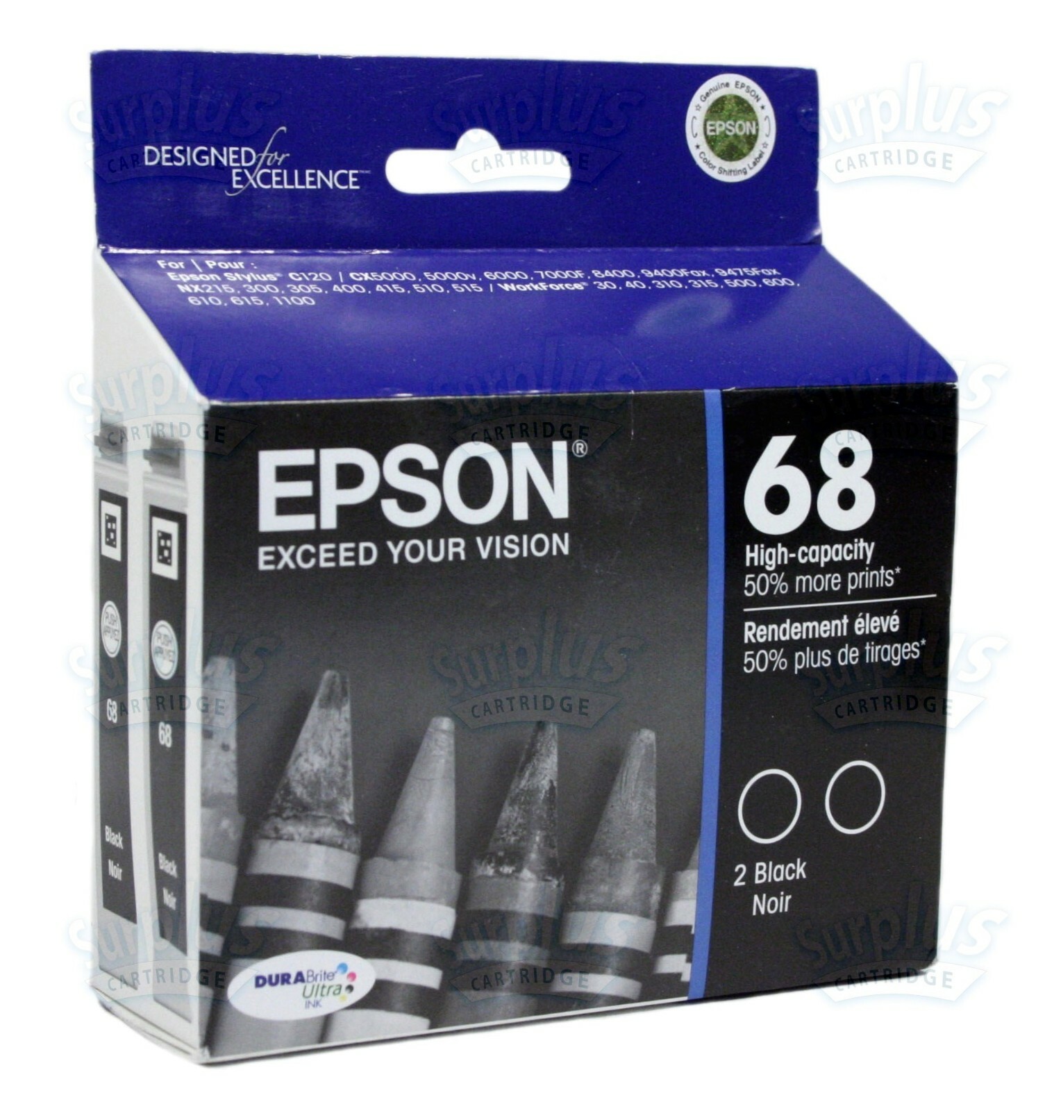 2pk Genuine Epson 68 Black T068 CX8400 NX510 NX515 CX9400 CX6000 C120 ...