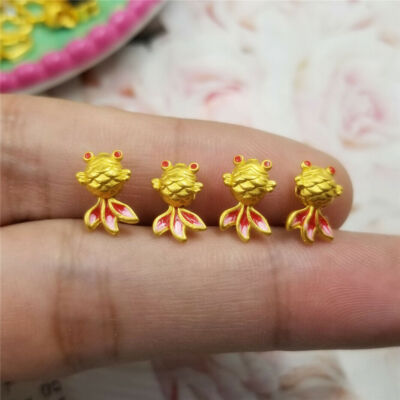 1pcs Pure 999 24K Yellow Gold 3D Enamel Lucky Goldfish Pendant 0.12-0 ...