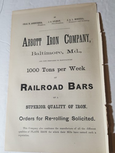 1873 original print ad ABBOTT IRON COMPANY Baltimore Maryland Railroad ...