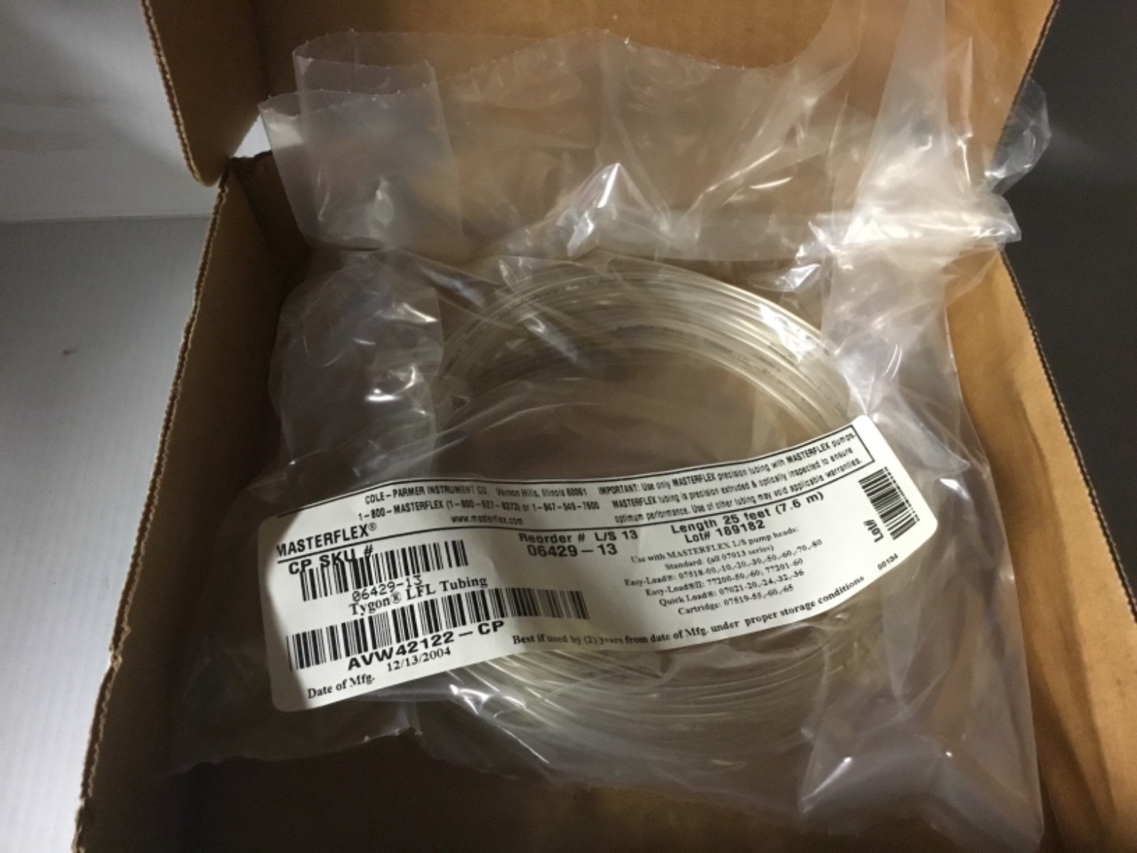 MasterFlex tygon LFL tubing 7.4m cat 06429-13 25 feet AVW42122-CP NEW ...