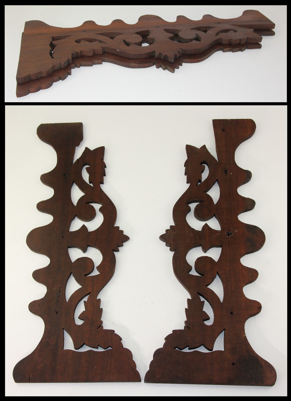 Antique PAIR of Walnut Fretwork Panels Wall Door Pediments ...